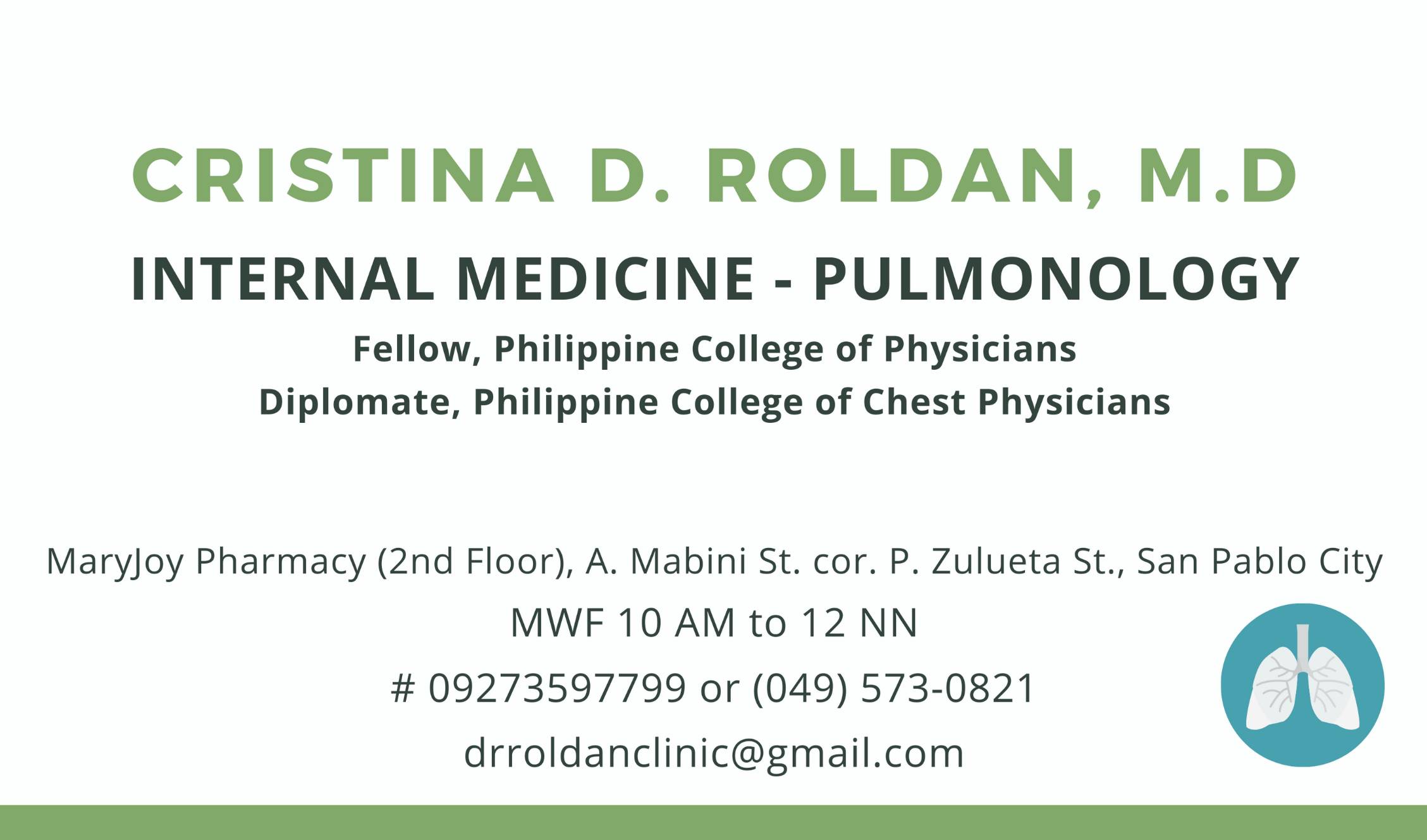 Dr. CRISTINA ROLDAN, San Pablo City, Santo Tomas, Guiuan and Tanauan ...